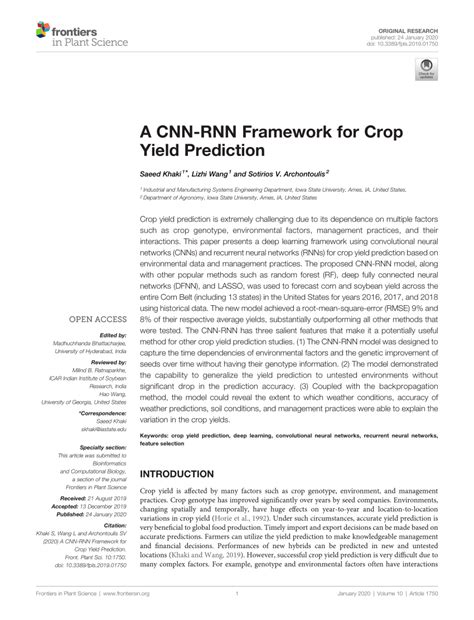 Pdf A Cnn Rnn Framework For Crop Yield Prediction