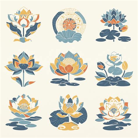 Premium Vector Stylish Chinese Water Lily Patterns