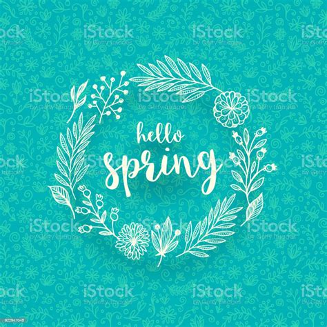 손 봄 인사와 함께 꽃 화 환을 그립니다 벡터 일러스트입니다 0명에 대한 스톡 벡터 아트 및 기타 이미지 0명 3월 4월 Istock