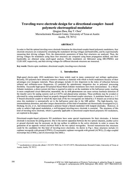 Pdf Traveling Wave Electrode Design For A Directional Coupler Based