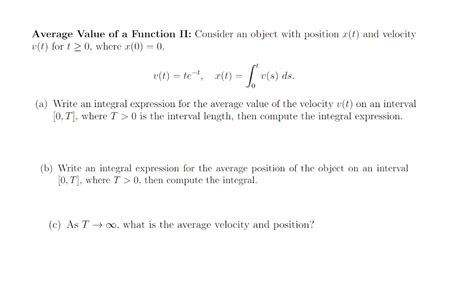Solved Average Value Of A Function II Consider An Object Chegg Com