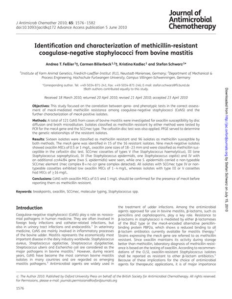 Pdf Identification And Characterization Of Methicillin Resistant Coagulase Negative
