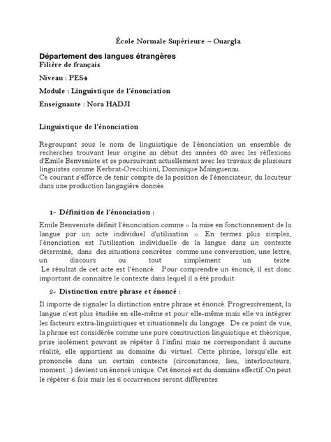 Linguistique De Lénonciation Pdf