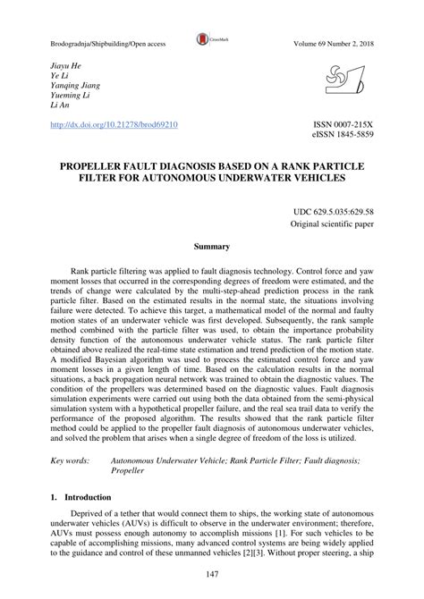 Pdf Propeller Fault Diagnosis Based On A Rank Particle Filter For