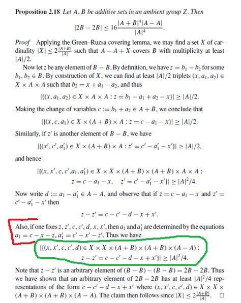 Additive Combinatorics Proposition 218 From Tao Vu Mathematics