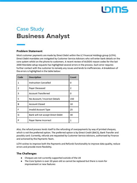 Business Analyst Case Study Pdf Financial Services Banking