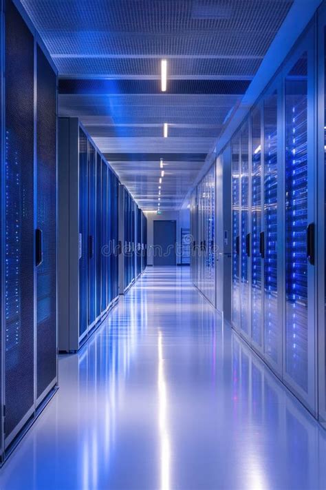 Futuristic Data Center A Modern Data Center Featuring Glowing Server Racks Along A Sleek