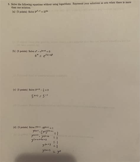 Solved Solve The Following Equations Without Using Chegg