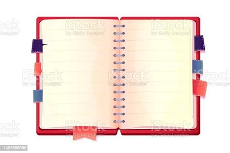 일기 흰색 배경에 격리된 만화 스타일의 상위 보기로 된 메모장 책갈피와 나선형 일일 플래너로 예약하십시오 벡터 그림 가까운에 대한 스톡 벡터 아트 및 기타 이미지 Istock