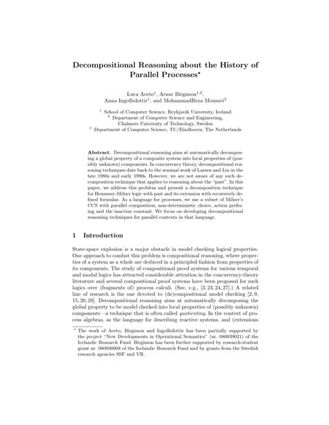 Pdf Decompositional Reasoning About The History Of Parallel Processes