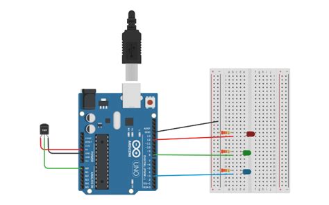 Circuit Design Capteur De Température Tinkercad Et Led Pour Rétroaction Tinkercad