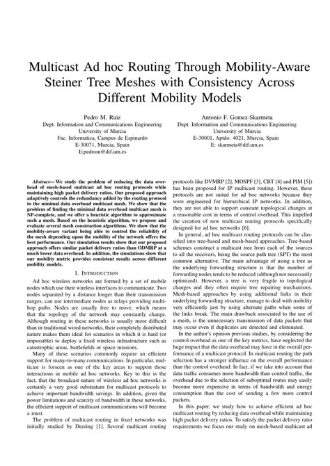 Pdf Multicast Ad Hoc Routing Through Mobility Aware Steiner Tree