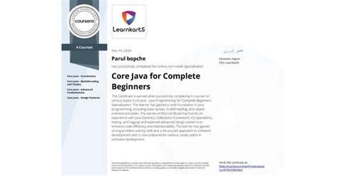 Parul Bopche On Linkedin Completion Certificate For Core Java For