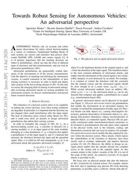 Pdf Toward Robust Sensing For Autonomous Vehicles An Adversarial Perspective