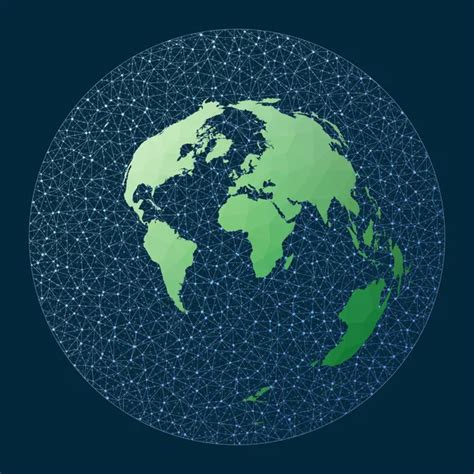 Communications Map Of The World Eckert 4 Projection Green Low Poly World Map With Network Stock