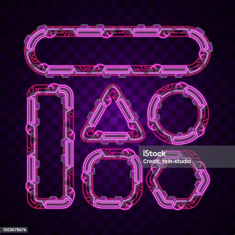 네온 빛 빛 빛 빛나는 반짝이는 배경 벡터 테두리 프레임 테두리 기호 네온 사인 게임 게임 기술 기술 현대 미래 추상 공백 공간 0명에 대한 스톡 벡터 아트 및 기타 이미지