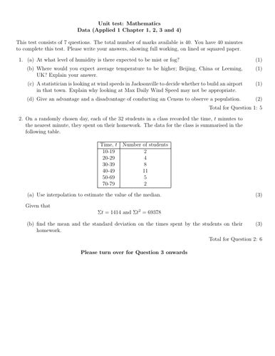 edexcel applied 1 chapter 1 2 3 and 4 unit test data processing and
