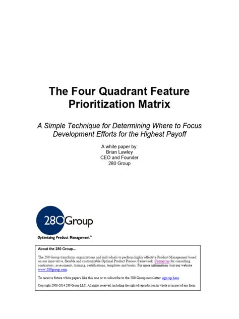 Four Quadrant Feature Prioritization Matrix White Paper Pdf Business