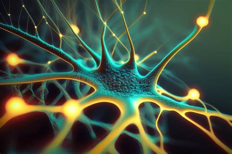 Synaptic Connections In Neon Light Close Up View On Neural Synapse Network Generative Ai Stock