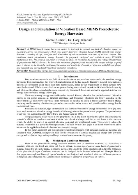 Pdf Design And Simulation Of Vibration Based Mems Piezoelectric Energy Harvester