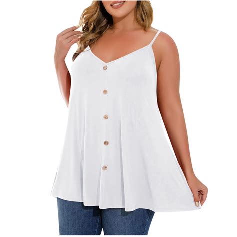 Bltiby Womens V Neck Tank Tops Summer Plus Size Solid Color Sleeveless Button Shirts Casual