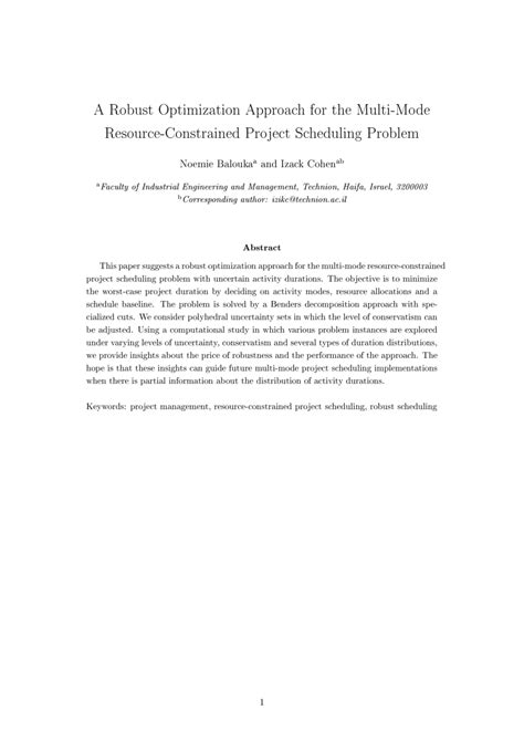 Pdf A Robust Optimization Approach For The Multi Mode Resource
