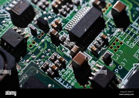 Close Up View Of Lots Of Chips On The Electronic Circuit Board Stock Photo Alamy