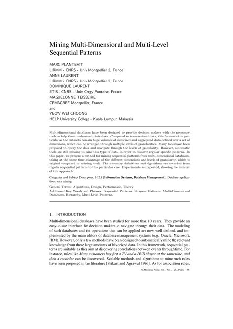 Pdf Mining Multi Dimensional And Multi Level Sequential Patterns