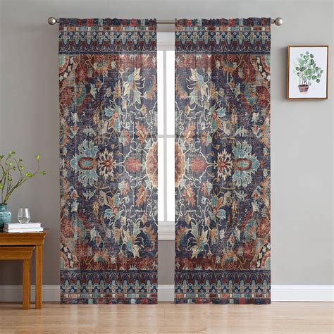 Retro Boho Semi Sheer Curtains 72 Inch Length 2 Panels Set Rustic
