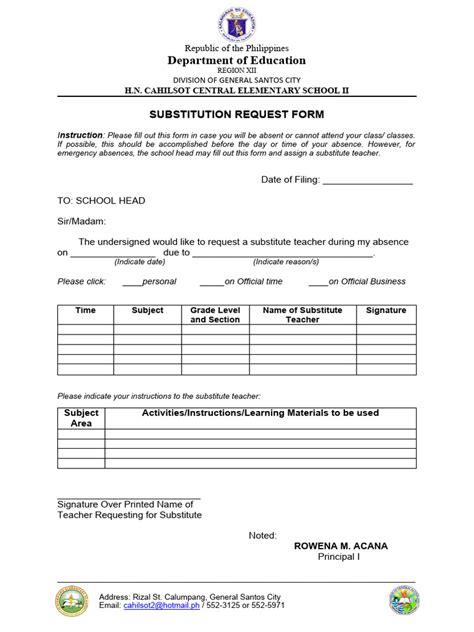 Substitution Request Form Pdf