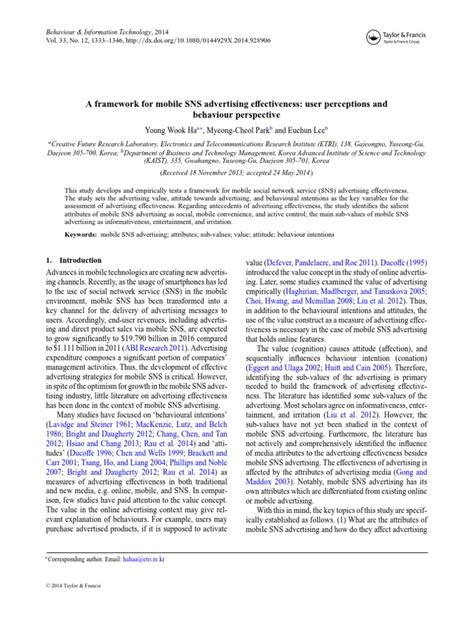 A Framework For Mobile Sns Advertising Effectiveness User Perceptions And Impreso Pdf Social