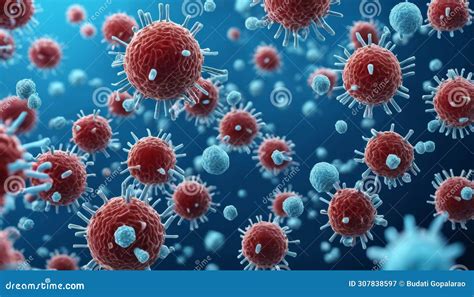 Viral Particles In A Microscopic View Illustrating The Spread Of