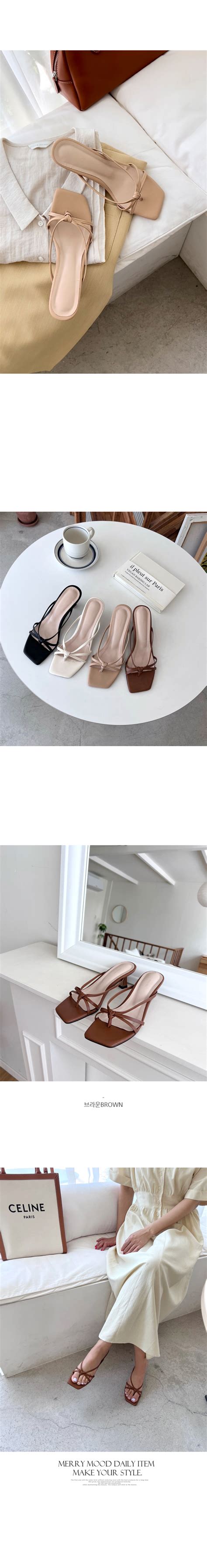 후기인증 스퀘어 쪼리 스트랩 뮬 슬리퍼 힐 5cm 유니크 플립플랍 샌들 여자 여름 미들힐