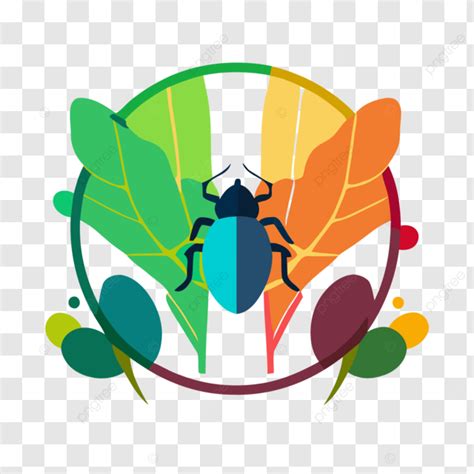 나뭇잎 배경에 화려한 딱정벌레 로고 벡터 흰색 바탕에 생물 다양성의 단순한 다채로운 아이콘 그림자 없음 작은 프레임 중앙 Png 일러스트 및 벡터 에 대한 무료
