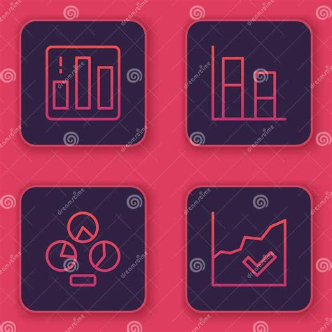 Set Line Pie Chart Infographic Graph Chart Diagram And Financial Growth Increase Blue