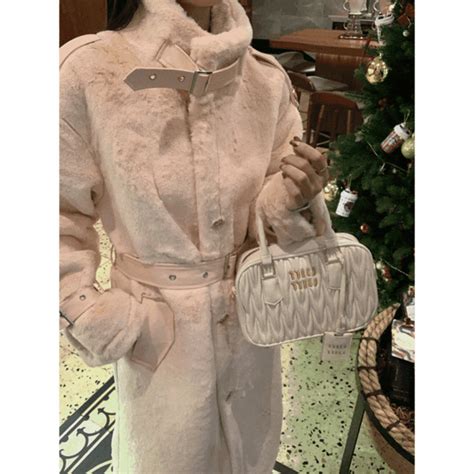 S M L 다이나 벨트 카라 모피 롱 원피스 코트 에이블리