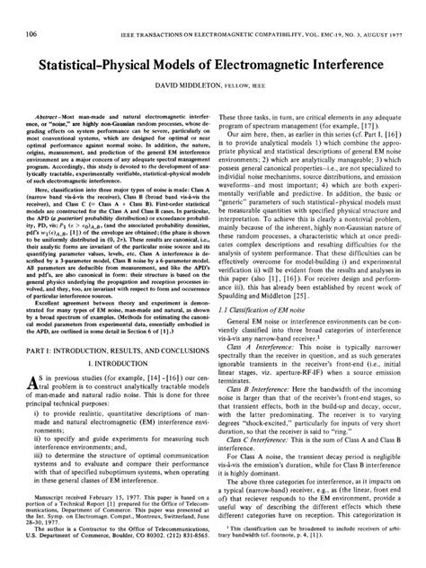 Statistical Physical Models Of Electromagnetic Interference Pdf Pdf Electromagnetic