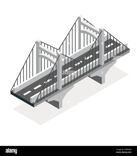 Isometric Bridge Vector Illustration Road Icon Urban Infrastructure Suspension Bridge Stock