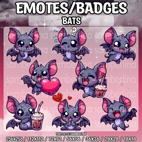 8 Bat Emotesbadges Bundle Pack Twitch Youtube Discord Tiktok Cute Chibi Cartoon Characters