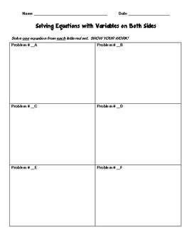 Solving Equations With Variables On Both Sides By Pre Algebra Made Easy