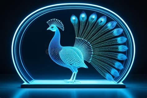 Peacock In A Glass Box On A Blue Background 3d Rendering Stock Illustration Illustration Of