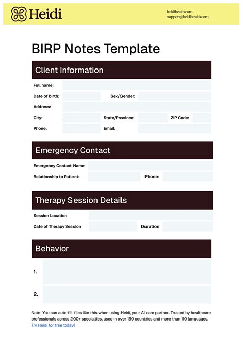 Birp Notes Templates With Examples Customizable Heidi Health