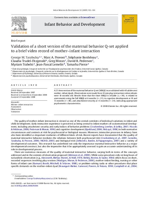 (PDF) Validation of a short version of the maternal behavior Q-set applied to a brief video ...