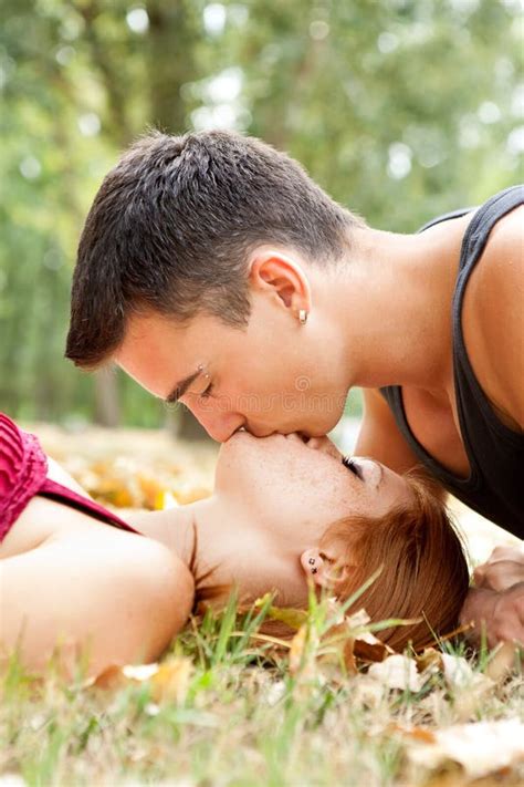 Man Kissing His Girlfriend Stock Image Image Of Ecstatic
