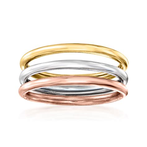 14kt Tri Colored Gold Jewelry Set Three Polished Rings Ross Simons