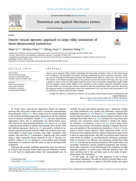 Pdf Fourier Neural Operator Approach To Large Eddy Simulation Of