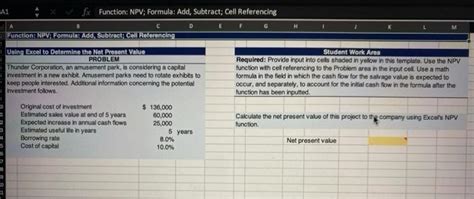 solved al fx function npv formula add subtract cell