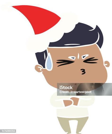 산타 모자를 쓰고 좌절한 남자의 손으로 그린 평면 컬러 그림 낙서 드로잉에 대한 스톡 벡터 아트 및 기타 이미지 낙서 드로잉 남자 등장인물 Istock