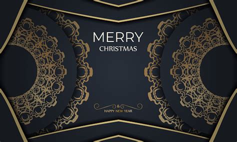 빈티지 골드 패턴과 다크 블루 컬러의 홀리데이 플라이어 메리 크리스마스와 새해 복 12월 31일에 대한 스톡 벡터 아트 및 기타 이미지 12월 31일 겨울 계절