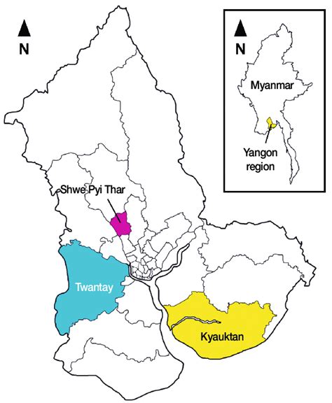 Map Showing The Surveyed Areas Around The Yangon Region Myanmar